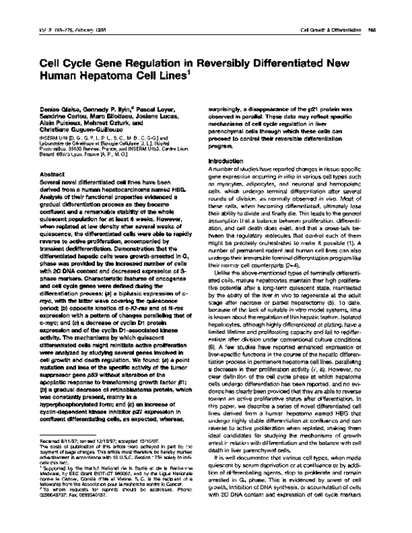 (PDF) Cell cycle gene regulation in reversibly differentiated new human ...