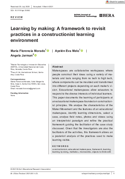 (PDF) Learning by making: A framework to revisit practices in a ...