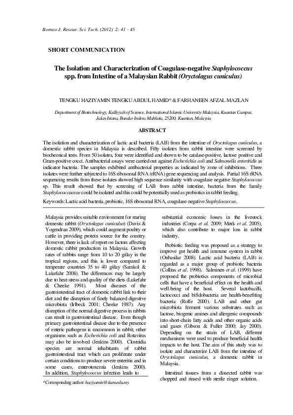 (PDF) The Isolation and Characterization of Coagulase-negative ...