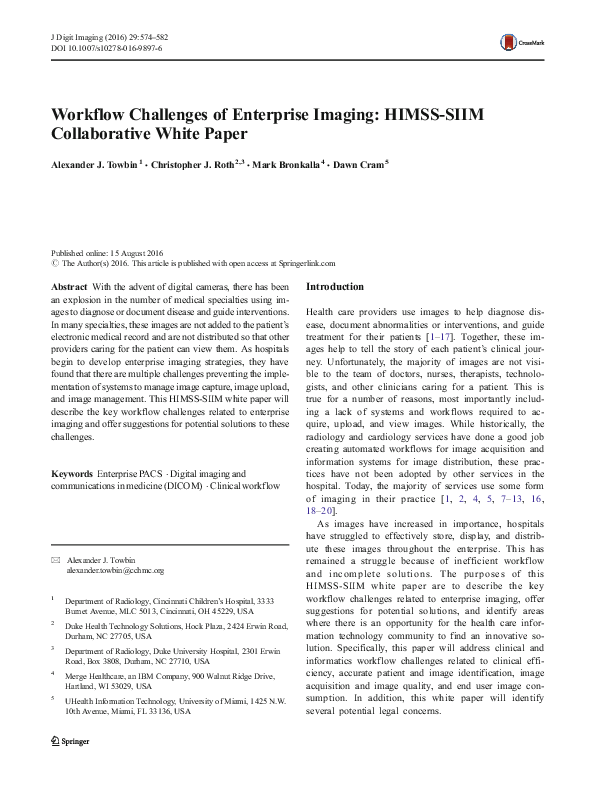 (PDF) Workflow Challenges of Enterprise Imaging: HIMSS-SIIM Collaborative White Paper