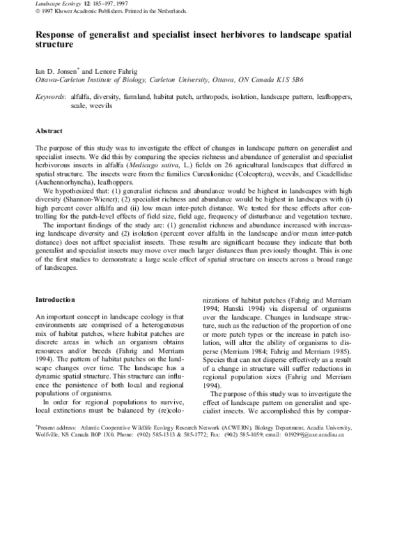 (PDF) Response of generalist and specialist insect herbivores to ...