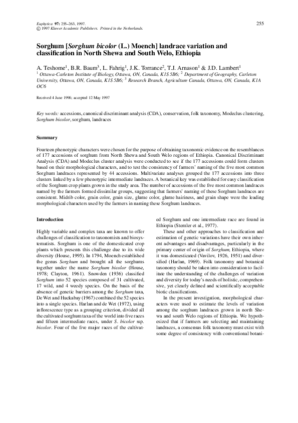 (PDF) Sorghum [Sorghum bicolor (L.) Moench] landrace variation and ...