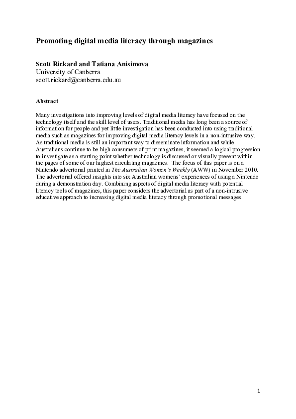 (PDF) Promoting digital media literacy through magazines