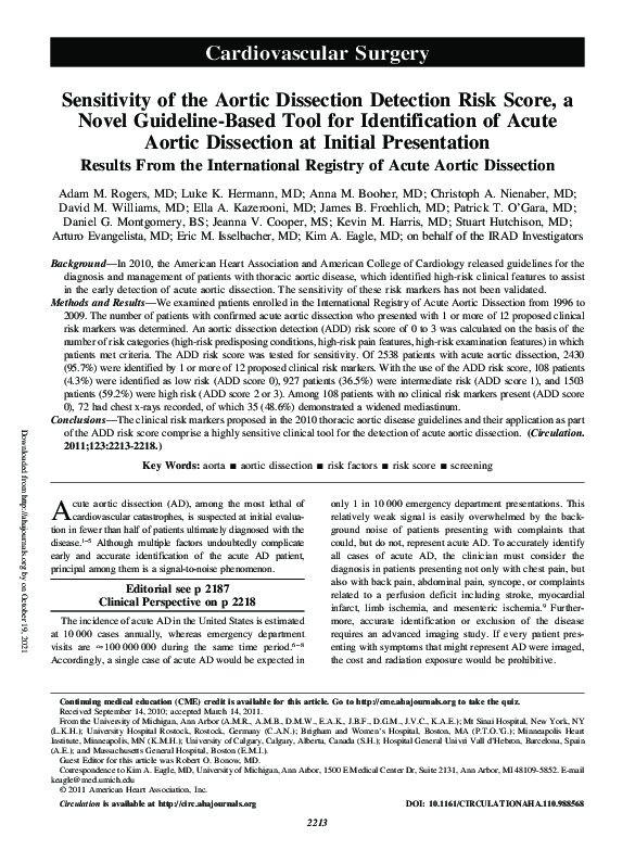 (PDF) Sensitivity of the Aortic Dissection Detection Risk Score, a ...