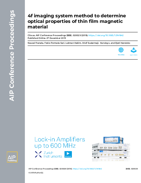 (PDF) 4F Imaging System Method to Determine Optical Properties of Thin ...