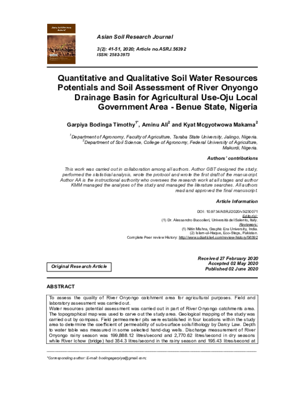 (PDF) Quantitative and Qualitative Soil Water Resources Potentials and ...