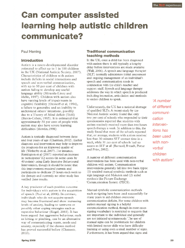 (PDF) Can computer assisted learning help autistic children communicate?