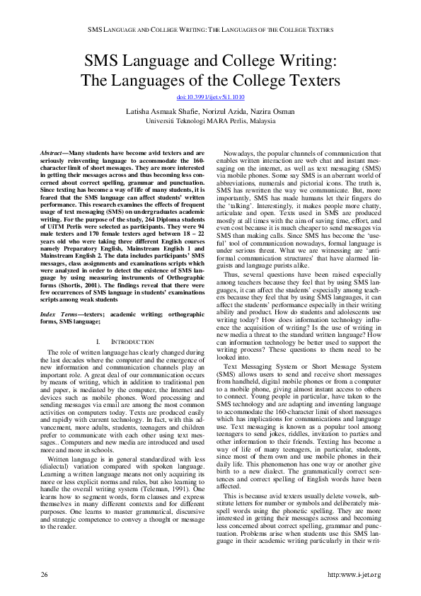 (PDF) SMS Language and College Writing :The languages of the College ...