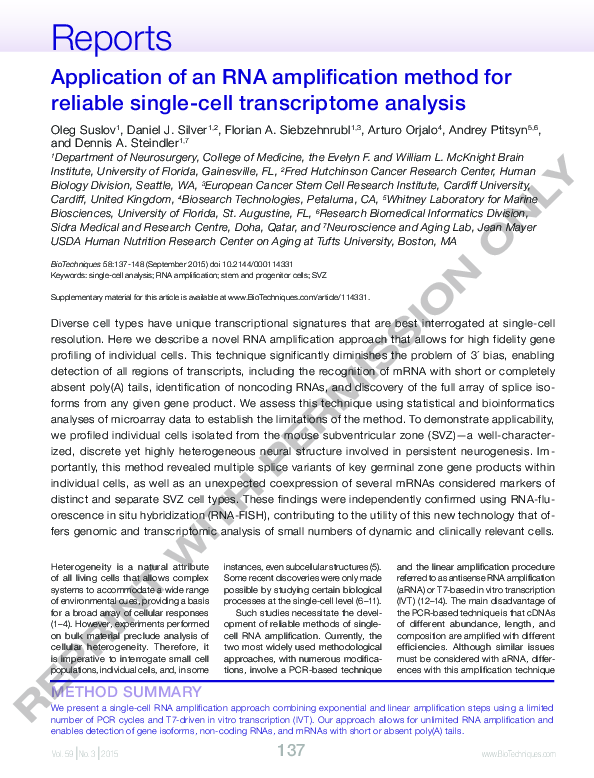(PDF) Application of an RNA amplification method for reliable single ...