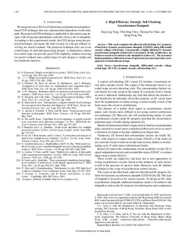 (PDF) A High-Efficiency Strongly Self-Checking Asynchronous Datapath