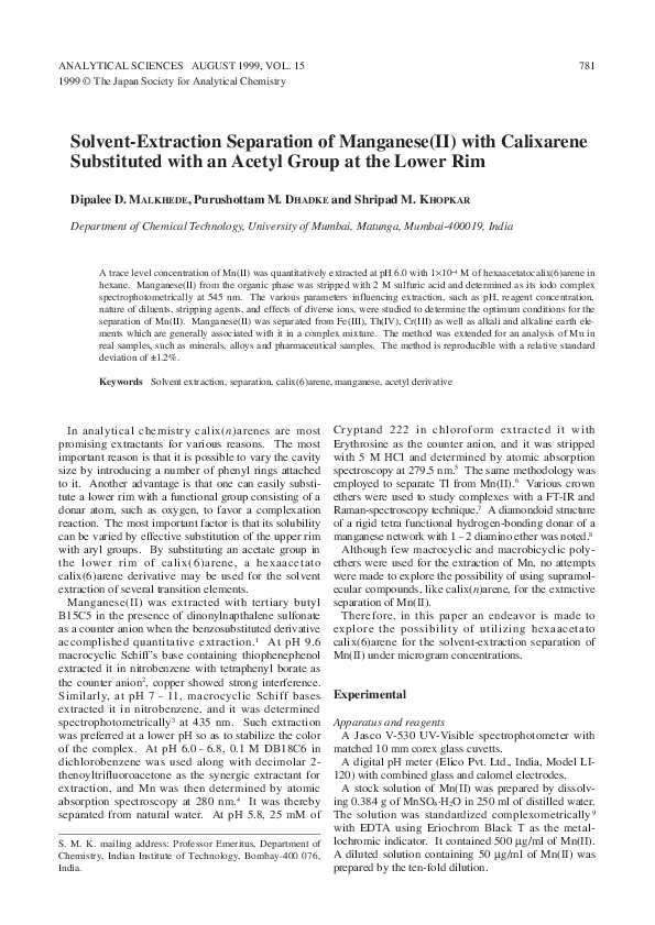 (PDF) Solvent-Extraction Separation of Manganese(II) with Calixarene ...