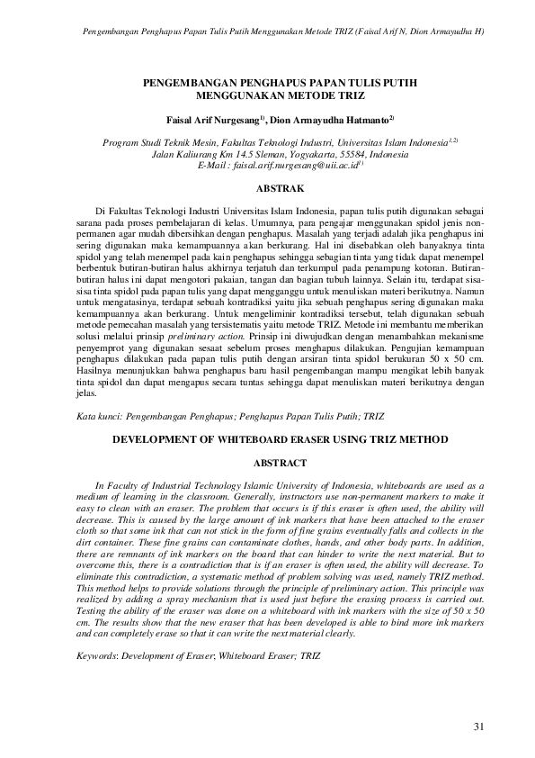 (PDF) Pengembangan Penghapus Papan Tulis Putih Menggunakan Metode TRIZ