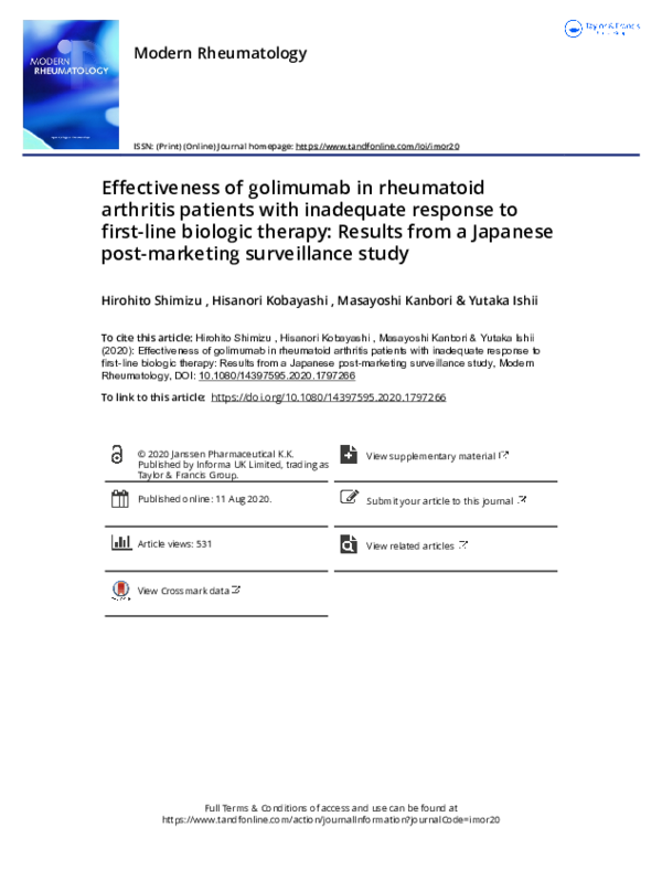 (PDF) Effectiveness of golimumab in rheumatoid arthritis patients with ...