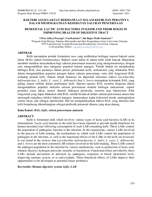 (PDF) Bakteri Asam Laktat Bermanfaat Dalam Kefir Dan Perannya Dalam Meningkatkan Kesehatan ...