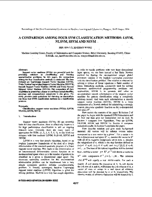(PDF) A comparison among four SVM classification methods: LSVM, NLSVM ...