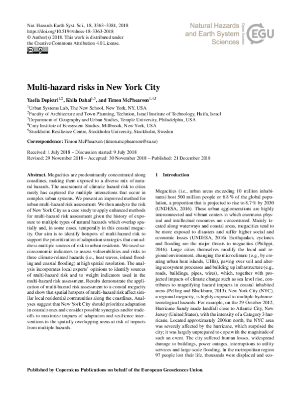 (PDF) Multi-hazard risks in New York City