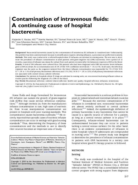 (PDF) Contamination of intravenous fluids: A continuing cause of ...