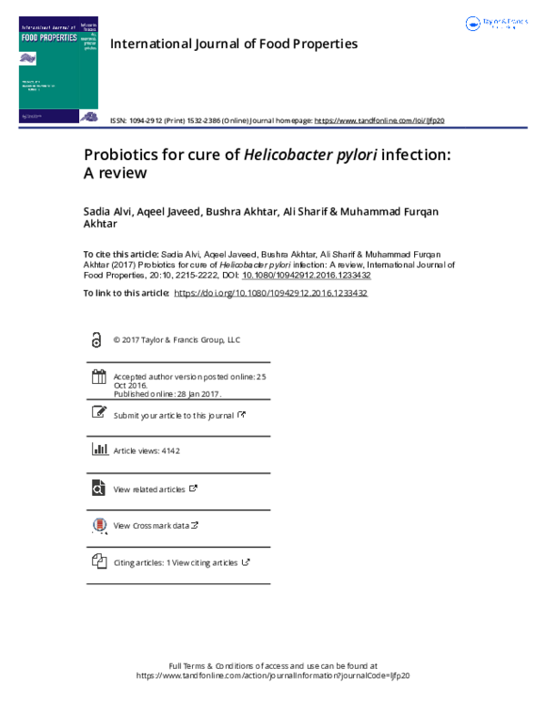 (PDF) Probiotics for Cure of Helicobacter pylori Infection: A Review