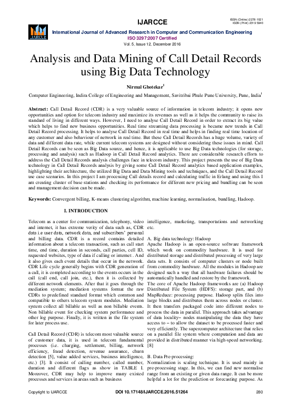 (PDF) Analysis and Data Mining of Call Detail Records using Big Data ...