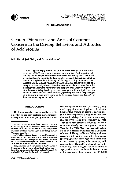 (PDF) Gender differences and areas of common concern in the driving ...