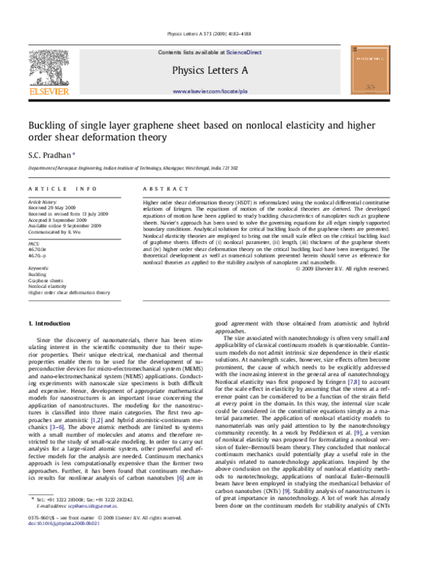 Pdf Buckling Of Single Layer Graphene Sheet Based On Nonlocal Elasticity And Higher Order