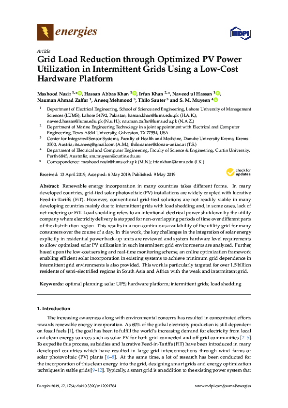 Pdf Grid Load Reduction Through Optimized Pv Power Utilization In Intermittent Grids Using A