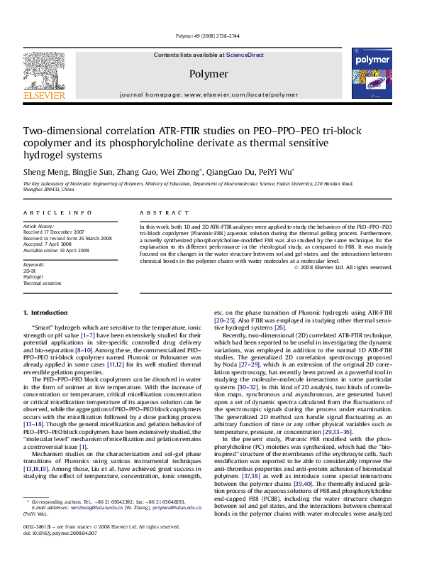 (PDF) Two-dimensional correlation ATR-FTIR studies on PEO-PPO-PEO tri ...