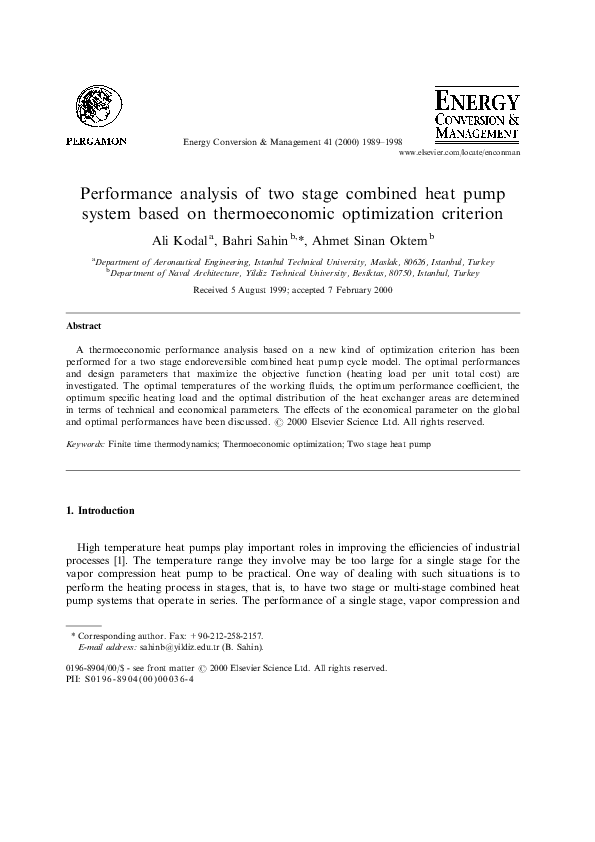 Pdf Performance Analysis Of Two Stage Combined Heat Pump System Based
