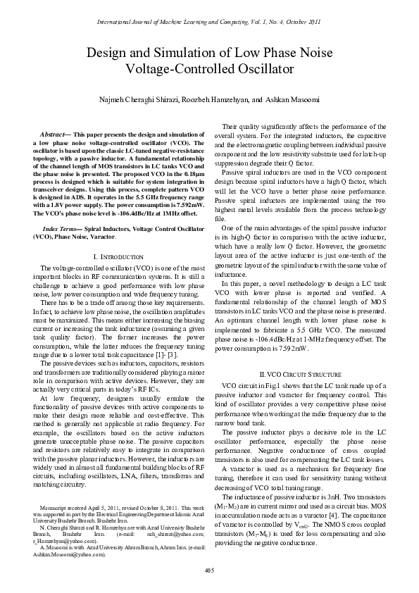(PDF) Design and Simulation of Low Phase Noise Voltage-Controlled Oscillator