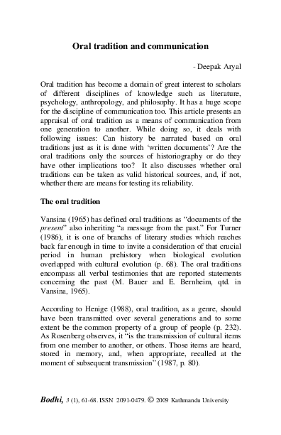 (PDF) Oral tradition and communication