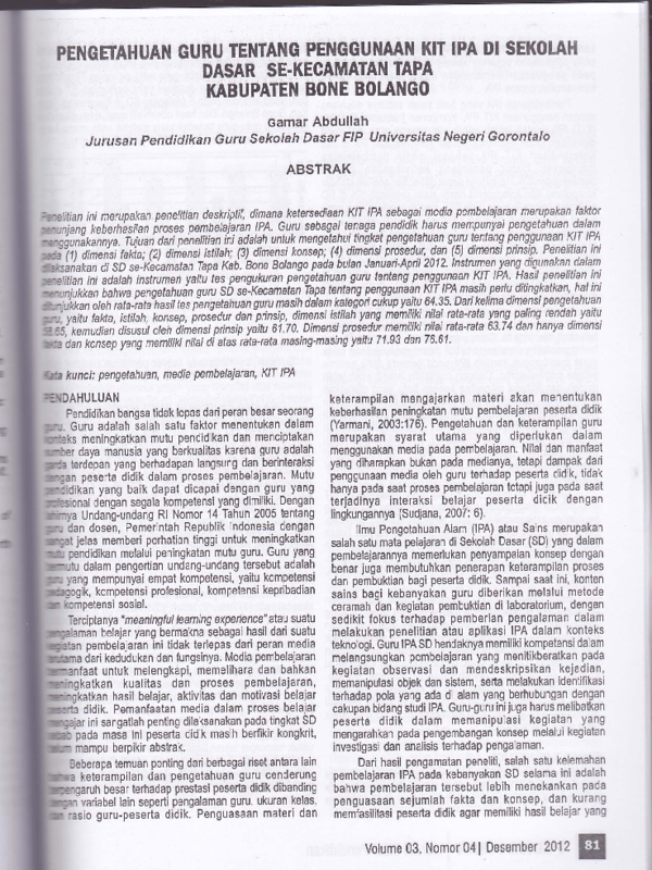 (PDF) Pengetahuan Guru Tentang Penggunaan KIT IPA di Sekolah Dasar Se ...