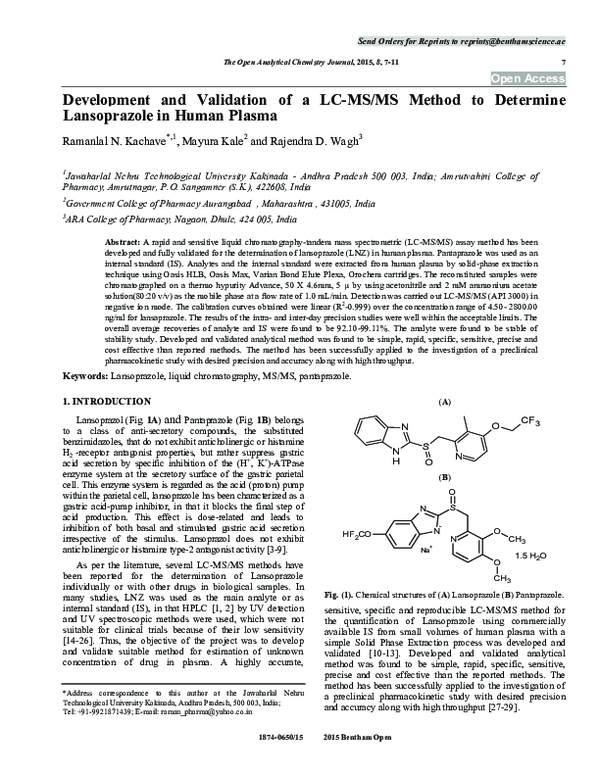 (PDF) Development and Validation of a LC-MS/MS Method to Determine Lansoprazole in Human Plasma