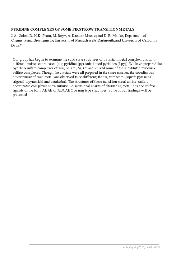 (PDF) Pyridine complexes of some first-row transition metals | Mrittika ...