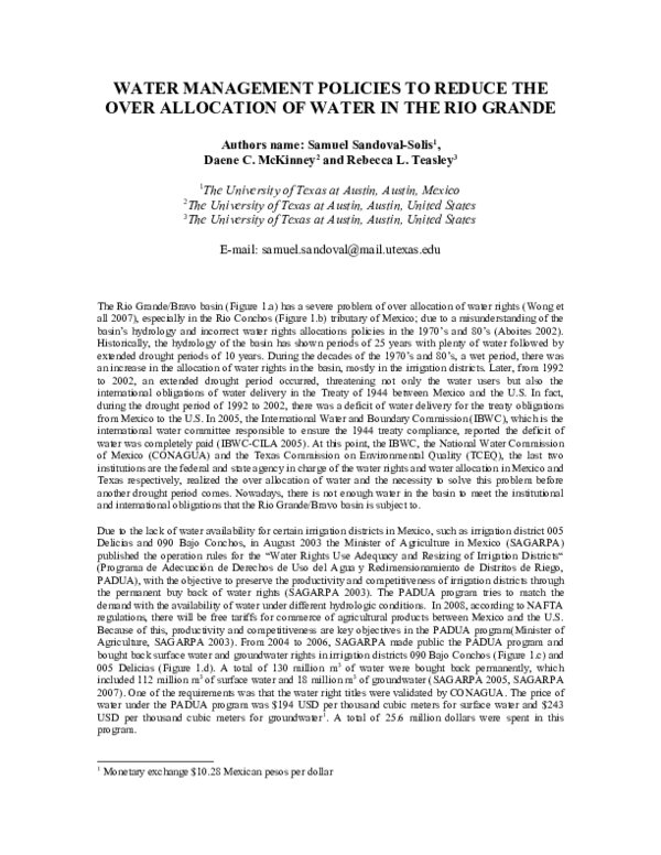 (PDF) Water Management Policies to Reduce the Over Allocation of Water ...