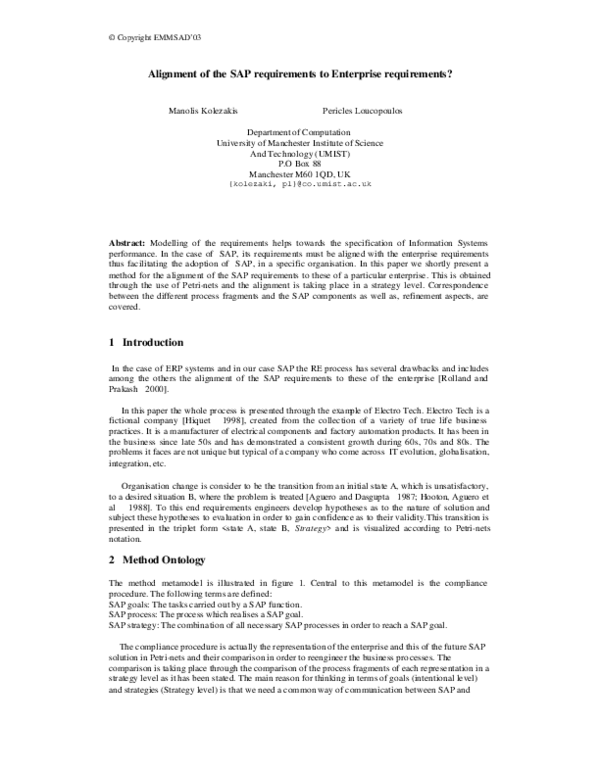 (PDF) Alignment of the SAP requirements to Enterprise requirements?