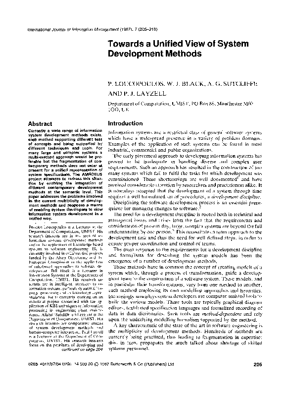 (PDF) Towards a unified view of system development methods