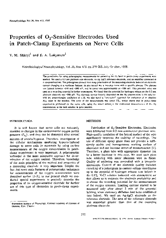 (PDF) Properties of O2-sensitive electrodes used in patch-clamp ...