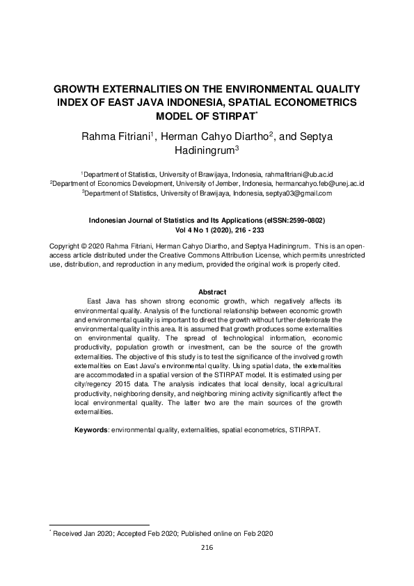 (PDF) Growth Externalities on the Environmental Quality Index of East ...
