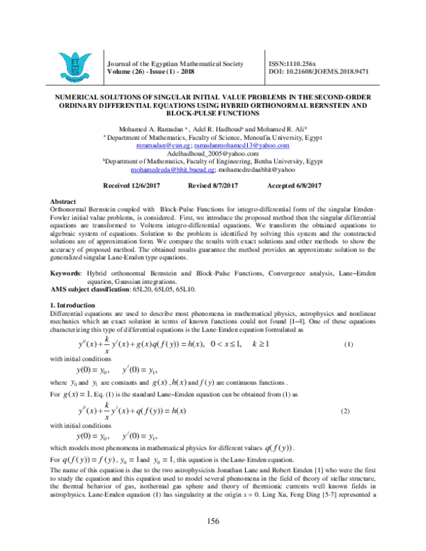 (PDF) Numerical Solutions of Singular Initial Value Problems in the Second-Order Ordinary ...