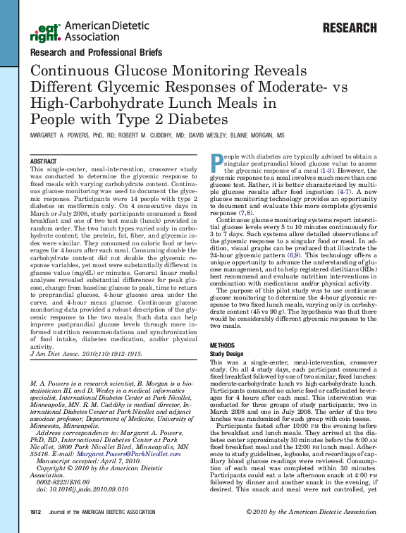 (PDF) Continuous Glucose Monitoring Reveals Different Glycemic ...