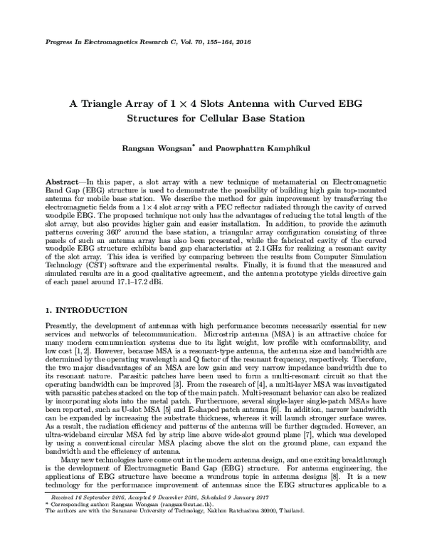 (PDF) A Triangle Array of 1X4 Slots Antenna with Curved Ebg Structures ...