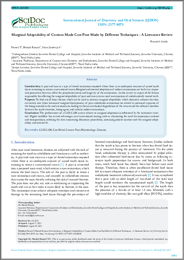 (PDF) Marginal Adaptability of Custom Made Cast Post Made by Different ...
