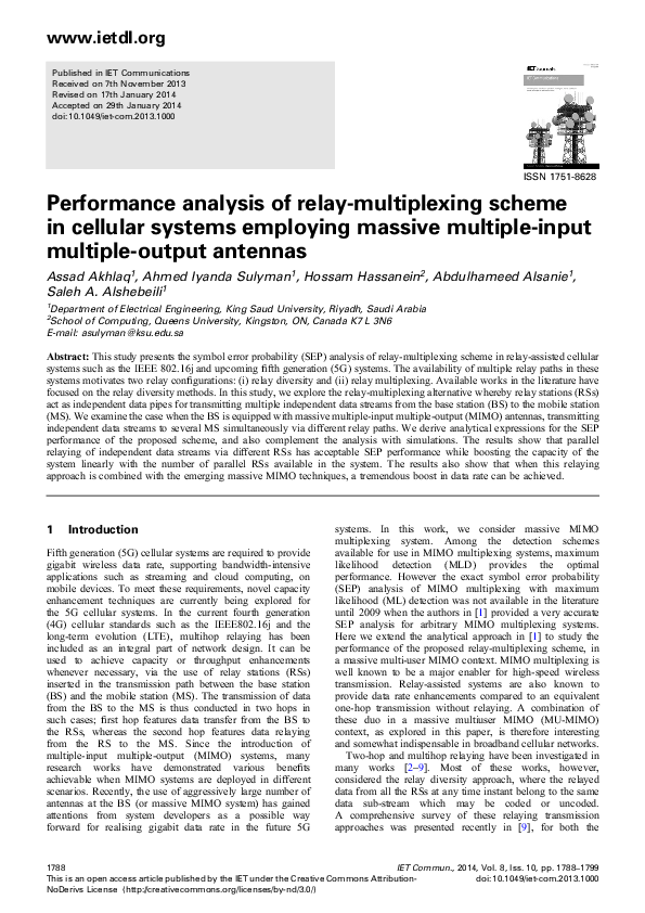 Pdf Sep Analysis Of Relay Multiplexing In Mimo Systems