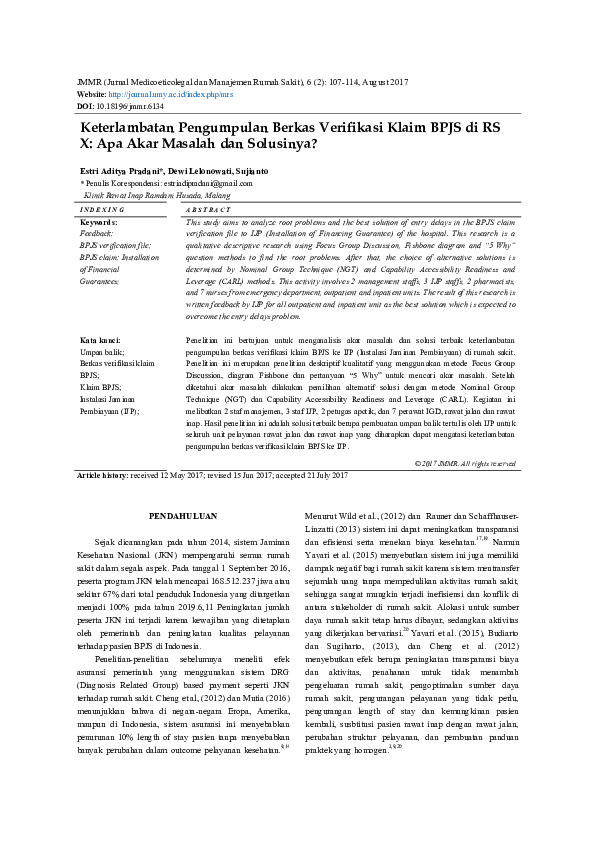 (PDF) Keterlambatan Pengumpulan Berkas Verifikasi Klaim BPJS di RS X: Apa Akar Masalah dan ...
