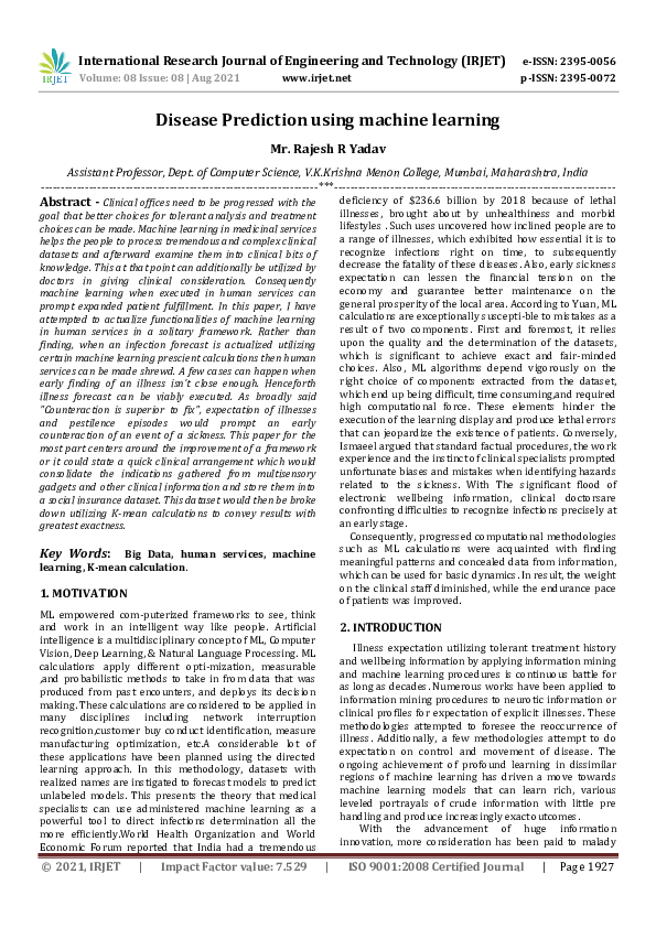 (PDF) IRJET- Disease Prediction using machine learning