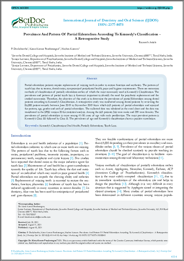 (PDF) Prevalence And Pattern Of Partial Edentulism According To Kennedy ...