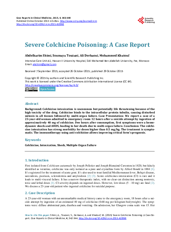 (PDF) Severe Colchicine Poisoning: A Case Report