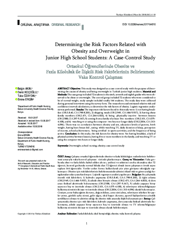 (PDF) Determining the Risk Factors Related with Obesity and Overweight ...