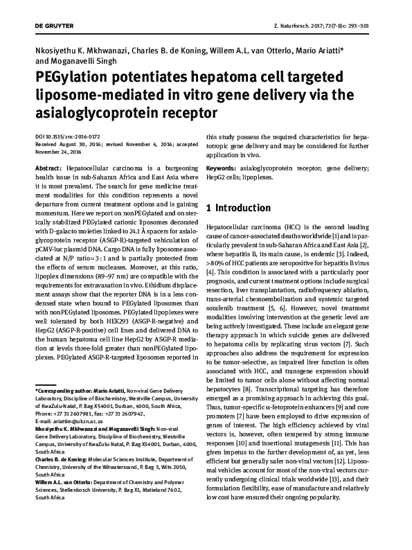 (PDF) PEGylation potentiates hepatoma cell targeted liposome-mediated ...