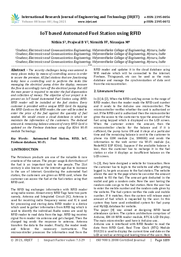 (PDF) IRJET- IoT based Automated Fuel Station using RFID